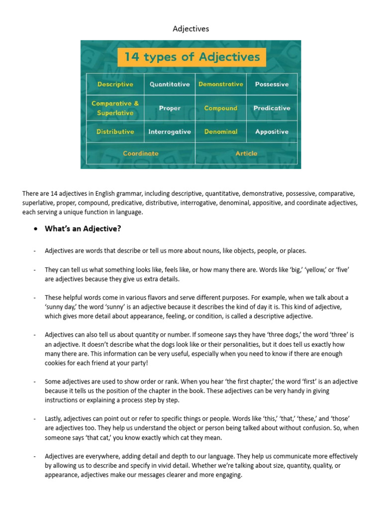 Adjective 1-6 | PDF | Adjective | Grammatical Number
