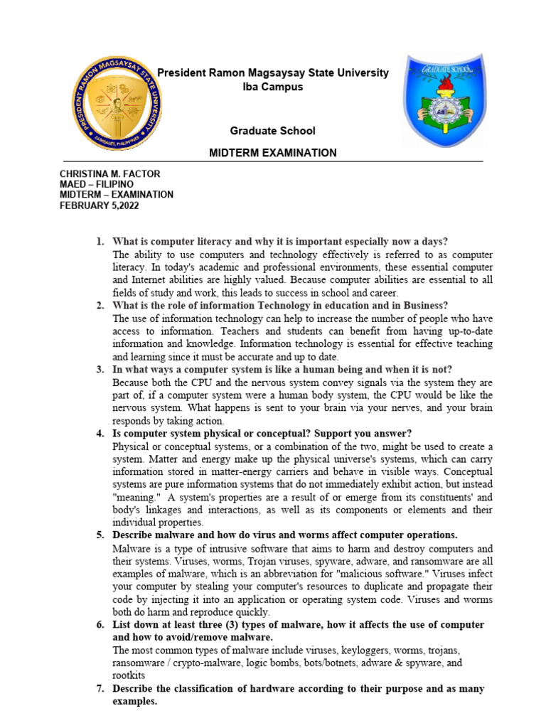 MAED-ICT Midterm Examination 2021 | PDF | Malware | Computer Virus