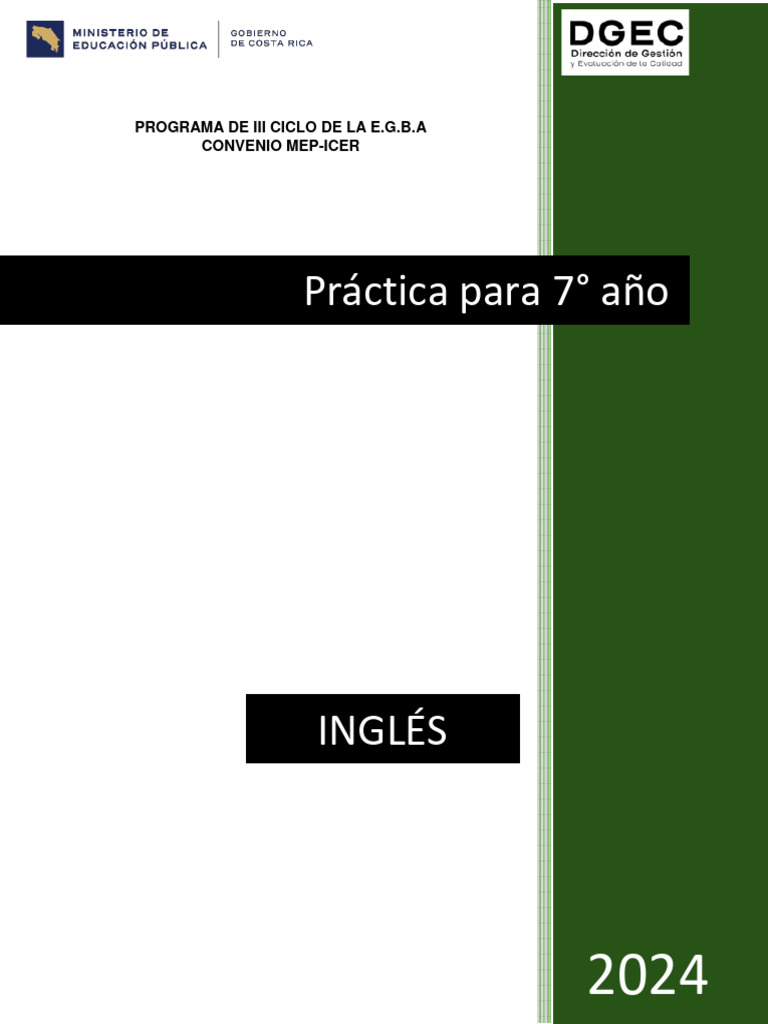 Practica Ingles III Ciclo Setimo 2024 | PDF