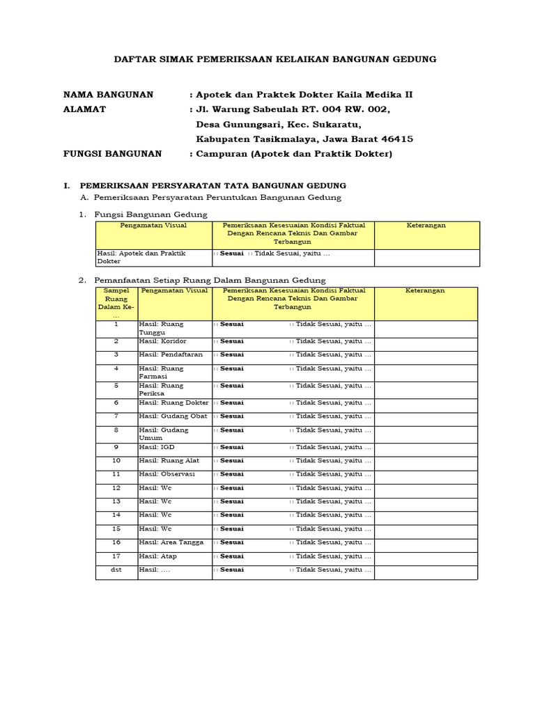 Daftar Simak SLF APOTEK KAILA MEDIKA II | PDF