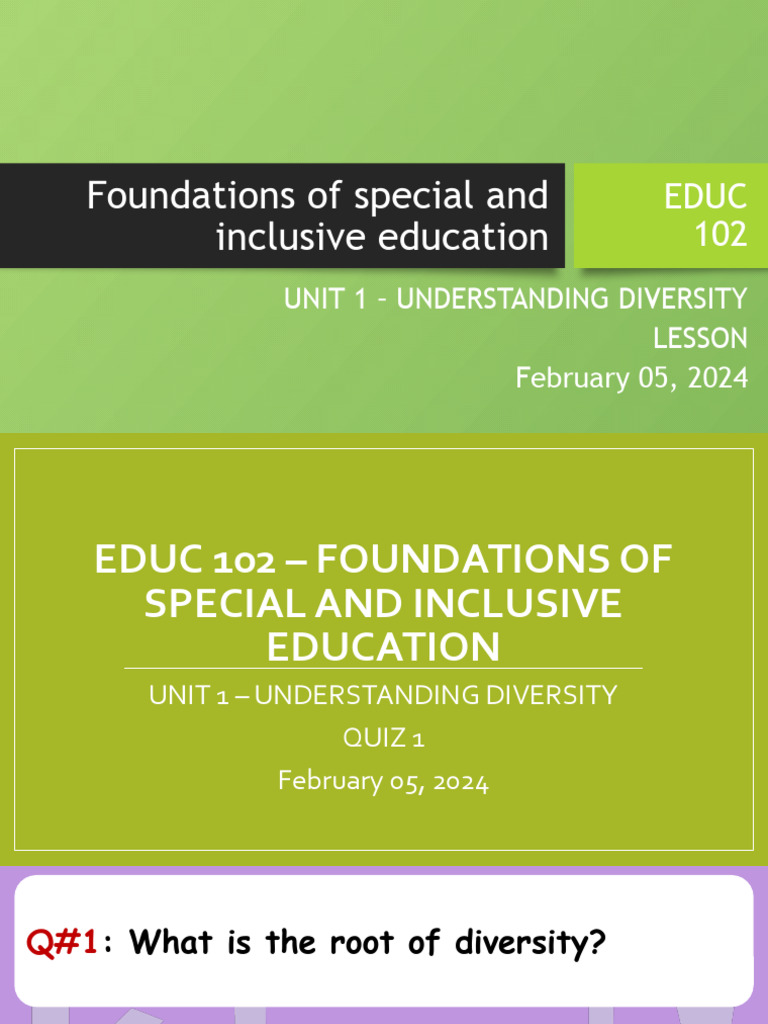 Educ 102 - MT Unit 1 Quiz 1 | PDF | Disability | Multiculturalism