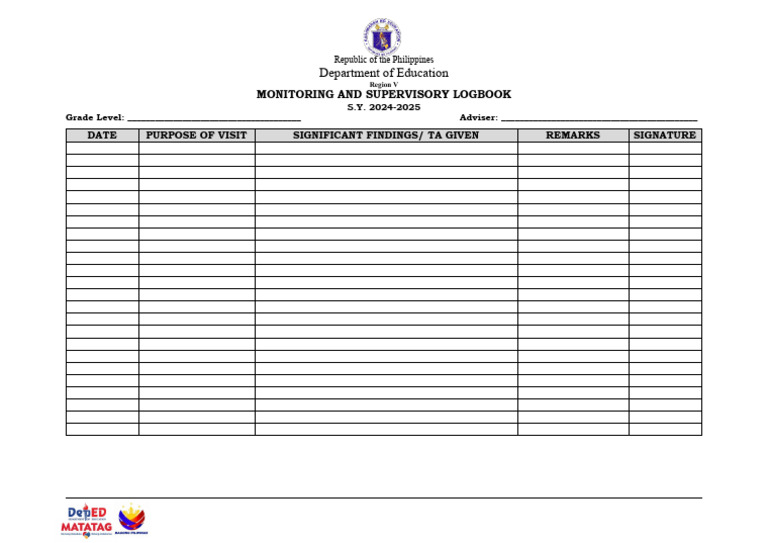 MONITORING AND SUPERVISORY LOGBOOK BLANK | PDF