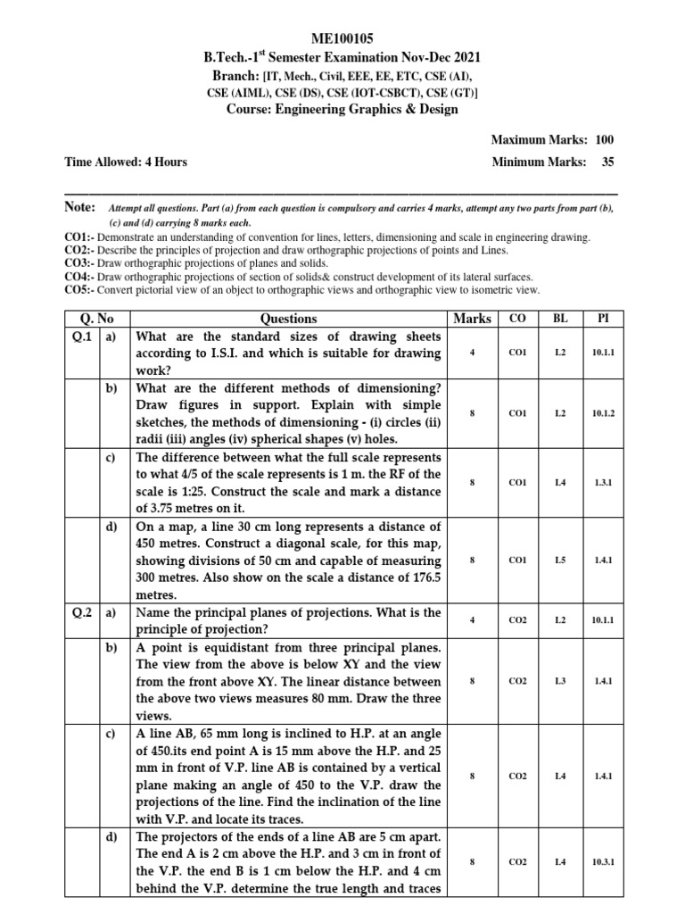 ME100105 - Engineering Graphics & Design | PDF | Geometry | Euclidean Geometry