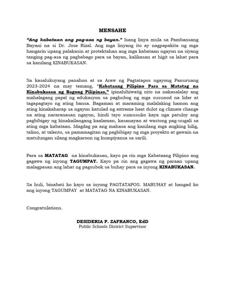 MENSAHE-SA-ARAW-NG-PAGTATAPOS-2024 | PDF MENSAHE-SA-ARAW-NG-PAGTATAPOS-2024 | PDF