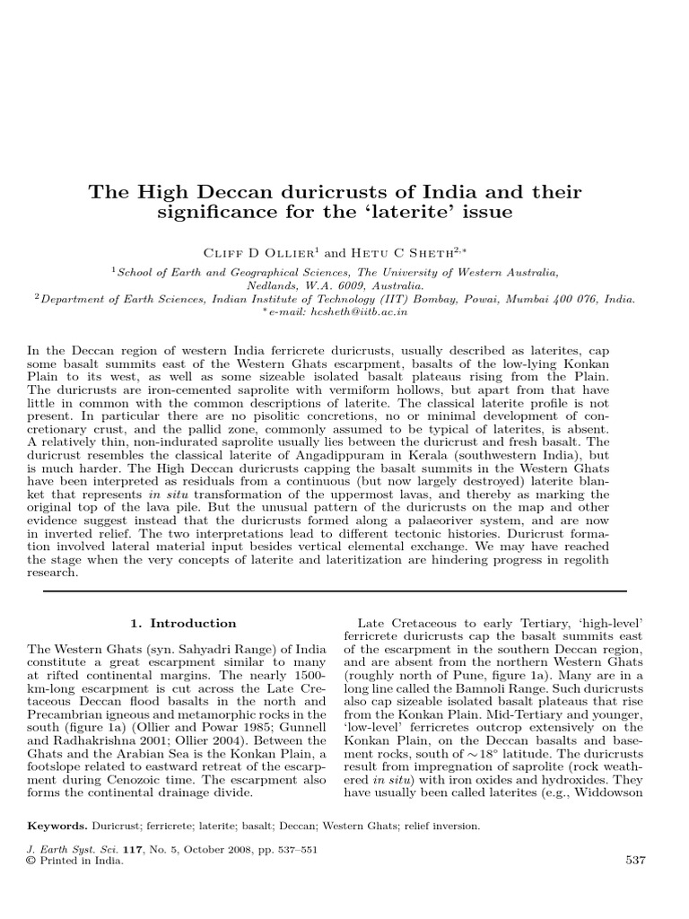The High Deccan Duricrusts of India and Their Significance For The ...