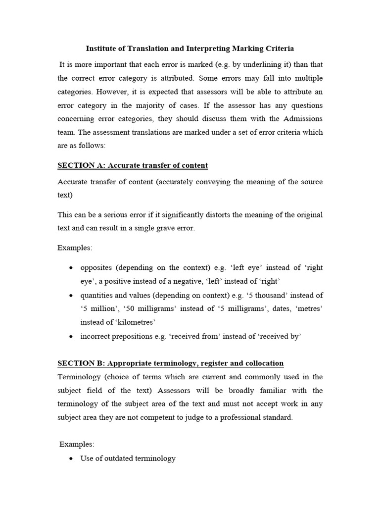3 ITI Marking Criteria | PDF | Translations | Word
