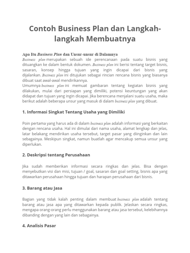 Contoh Business Plan Dan Langkah | PDF