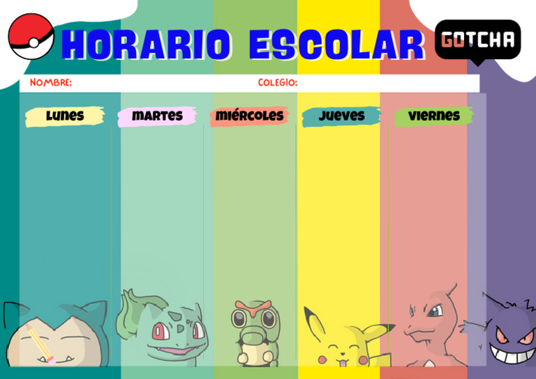 Horario Escolar Pokemon | PDF