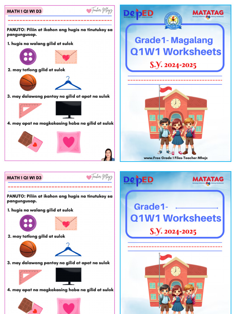 GRADE 1 Q1 Week 1 Worksheets MATATAG CTTO | PDF