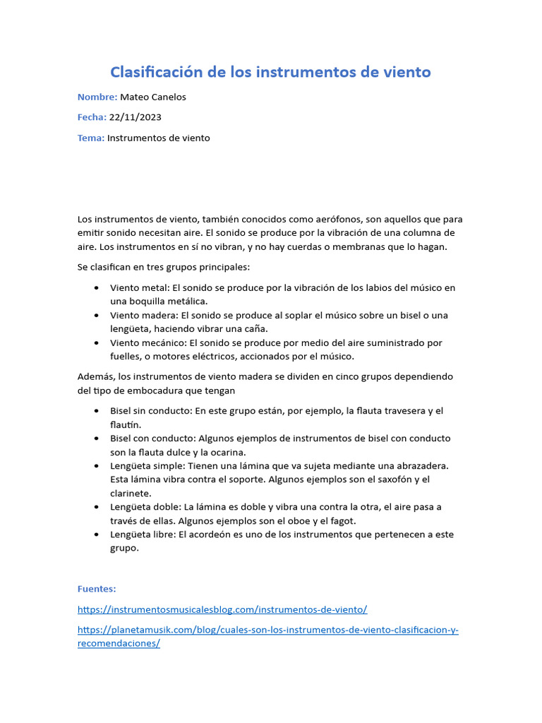 Clasificación de Instrumentos de Viento | PDF
