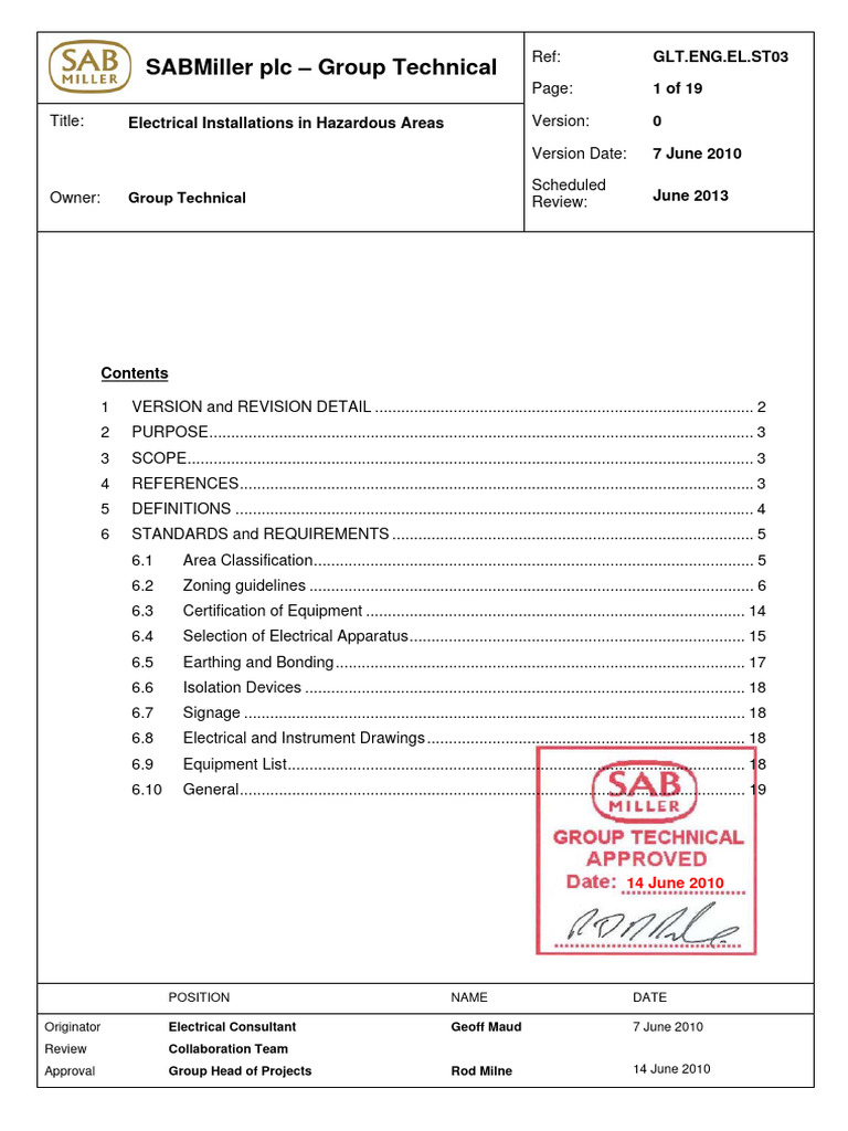 GLT - ENG.EL - ST03 - Electrical Installations in Hazardous Areas - v0 | PDF | Technology ...