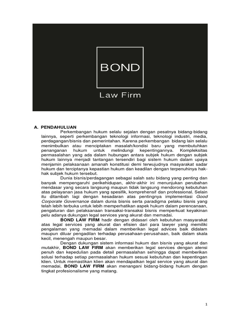Profil BOND LAW FIRM dan Layanannya | PDF