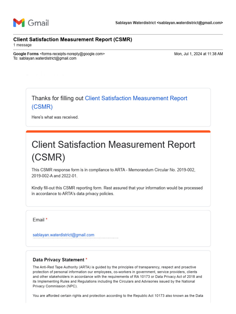 Gmail - Client Satisfaction Measurement Report (CSMR) | PDF | Privacy ...