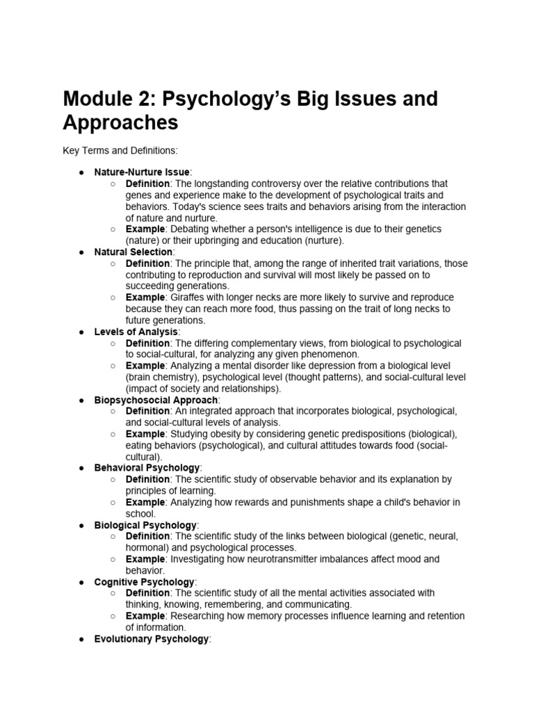 Module 2 - Psychology's Big Issues and Approaches Meyers | PDF | Psychology | Psychotherapy