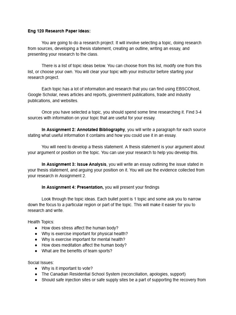 Eng 120 Research Paper Ideas | PDF | Essays