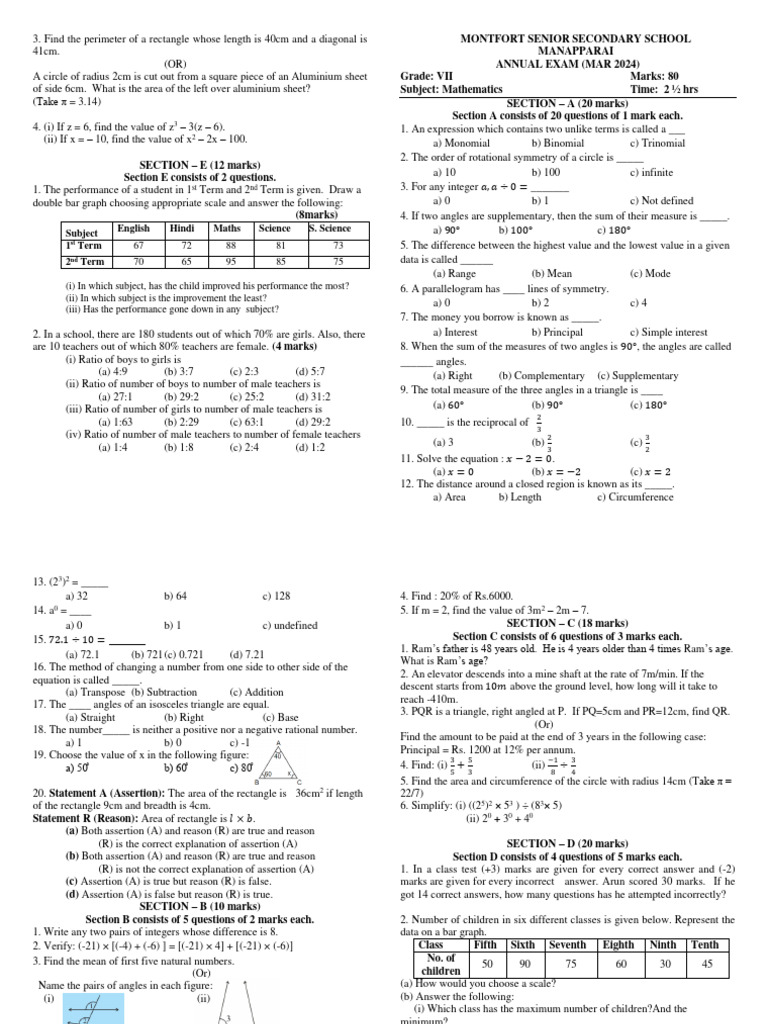 Grade 7 Math - Set 1 | PDF | Area | Triangle