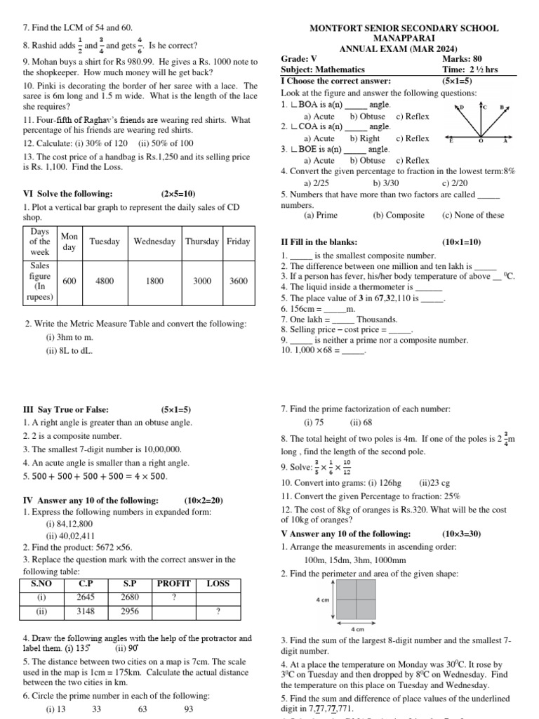Grade 5 Math- Set 2 | PDF | Mathematics