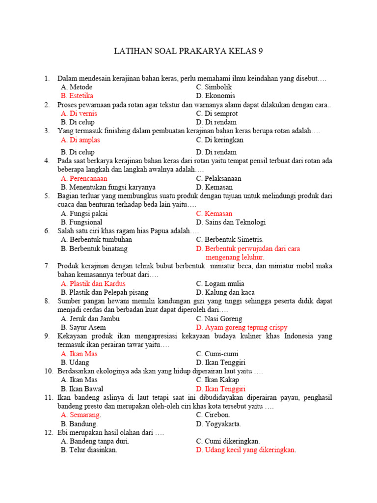 Latihan Soal Prakarya Kelas 9 | PDF