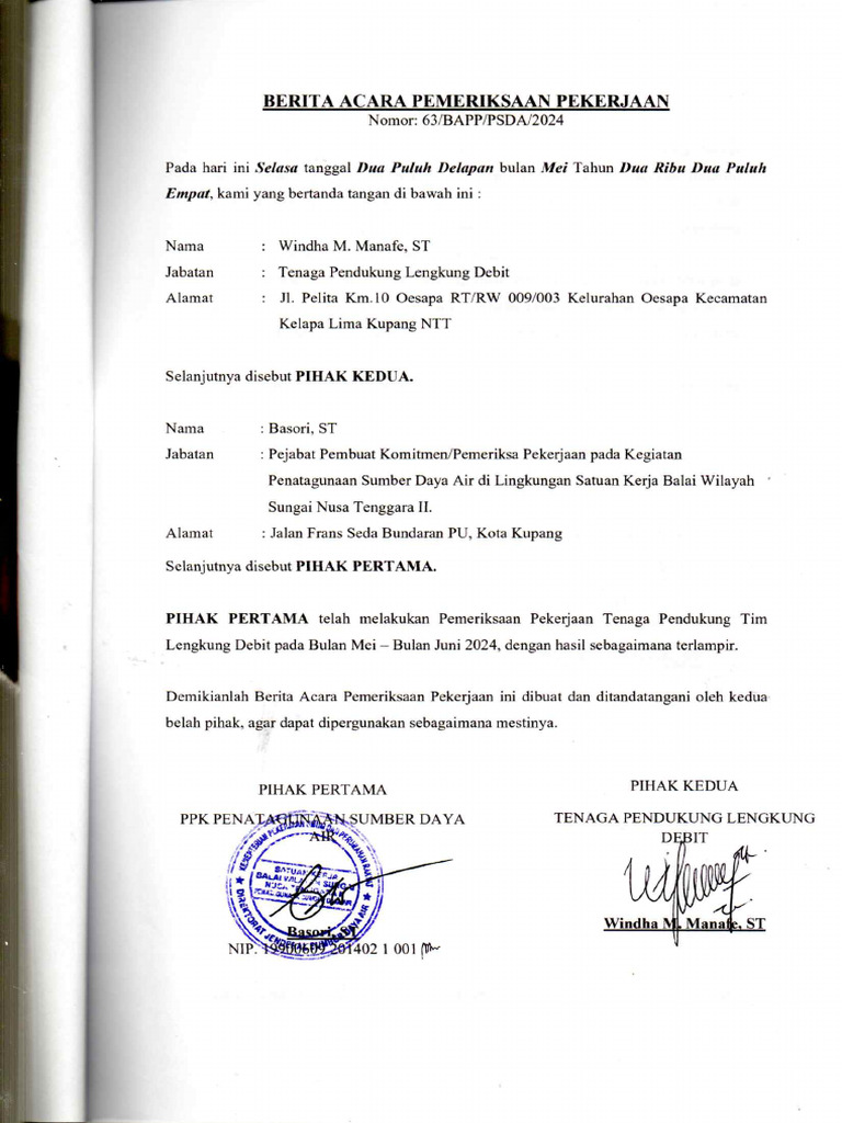 Berita Acara Bulan Mei (Windha M. Manafe, ST) | PDF