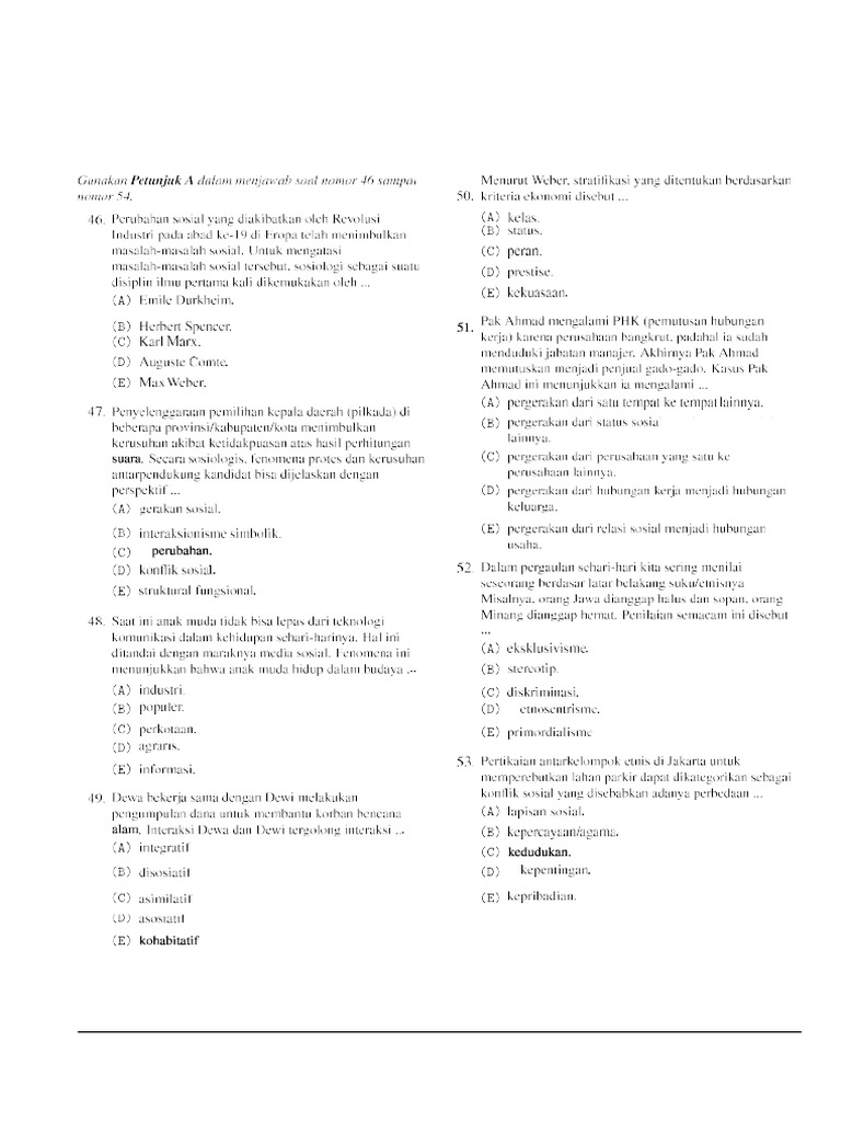 Soal SIMAK UI Sosiologi 2016 - Bimbingan Alumni UI | PDF