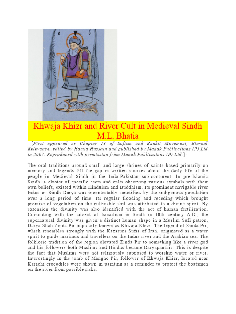Khwaja Khizr and River Cult in Medieval Sindh | PDF | Isma'ilism | Sindh