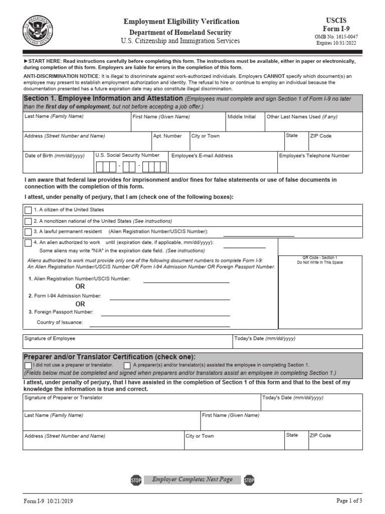 USCIS Form I-9 | PDF | Identity Document | Cultural Globalization