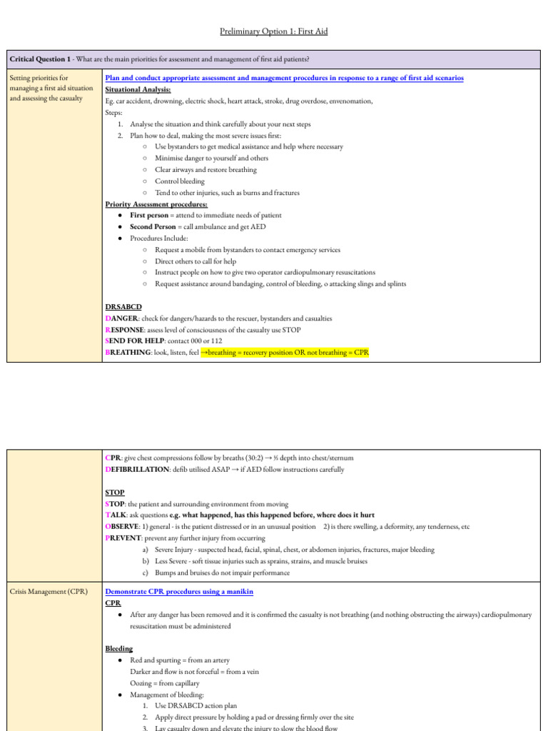 First Aid Prelim Notes 2023 653f273e277da | PDF | Cardiopulmonary ...