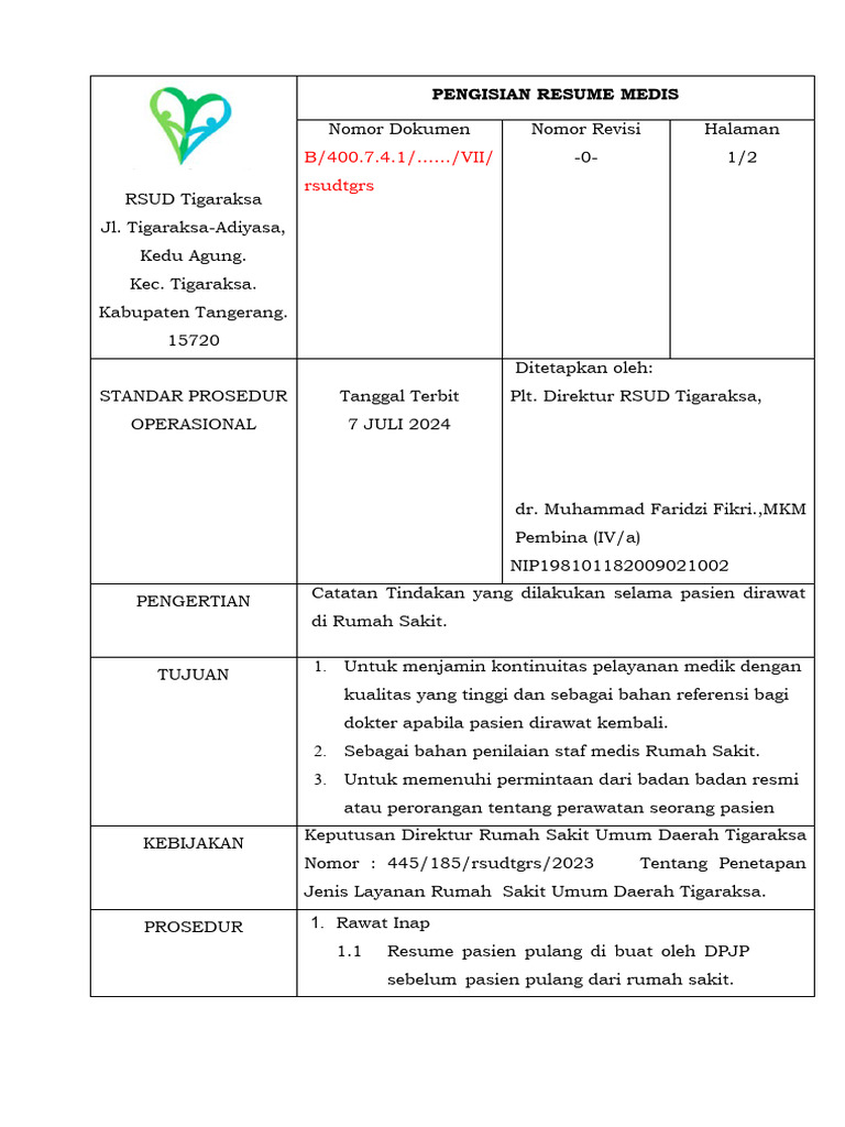 SOP RESUME MEDIS OK N - Copy | PDF