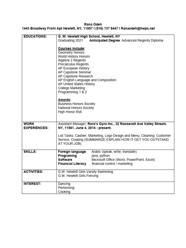 High School Resume | PDF