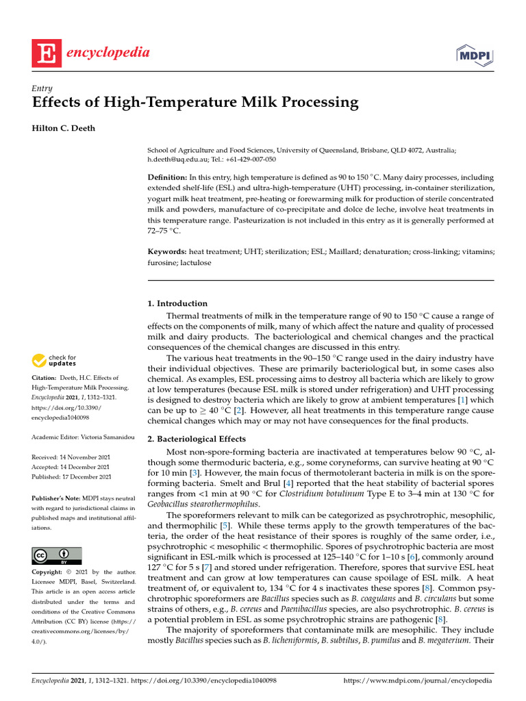Encyclopedia 01 00098 v2 | PDF | Milk | Denaturation (Biochemistry)