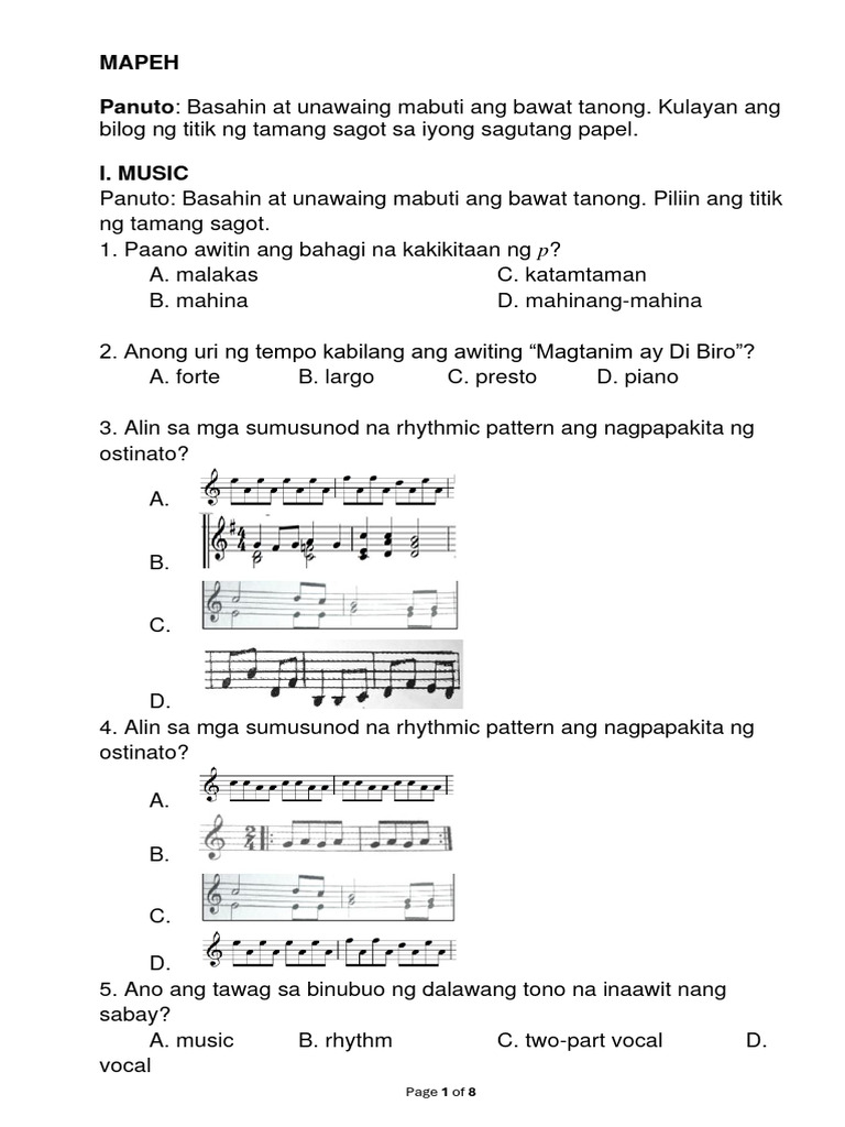 4th Quarter Reviewer MAPEH | PDF