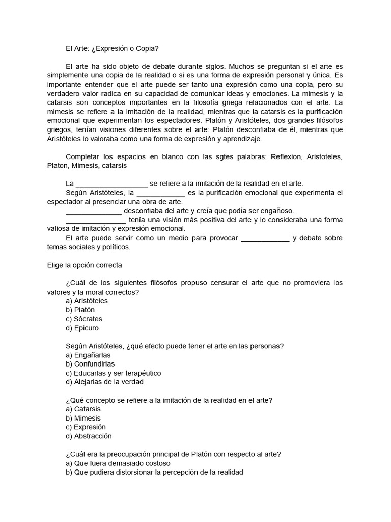TP Arte Mimeris y Catarsis | PDF | Platón | Aristóteles