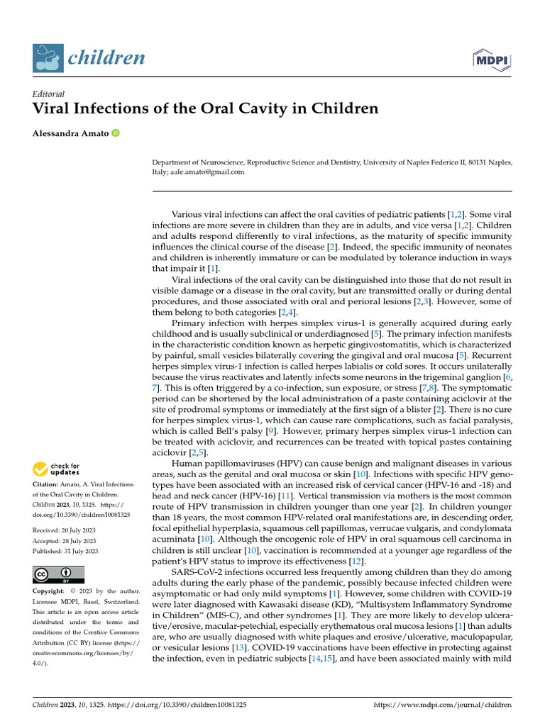 Viral Infections of The Oral Cavity in Children | PDF | Health Sciences ...