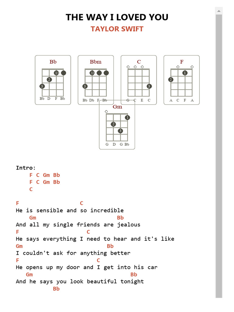 THE WAY I LOVED YOU - Ukulele Tabs Por Taylor Swift en UkuTabs | PDF