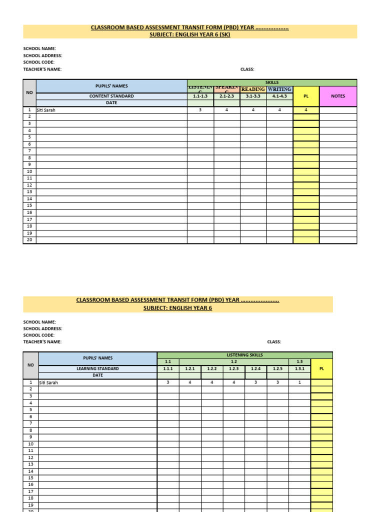 PBD TRANSIT FORM ENG Y6 (Version 2) | PDF | Teachers | Learning