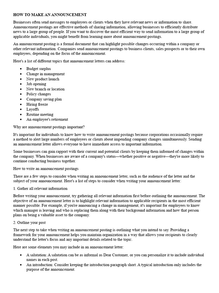 Guidelines for Writing Announcement Letters | PDF | Proofreading ...