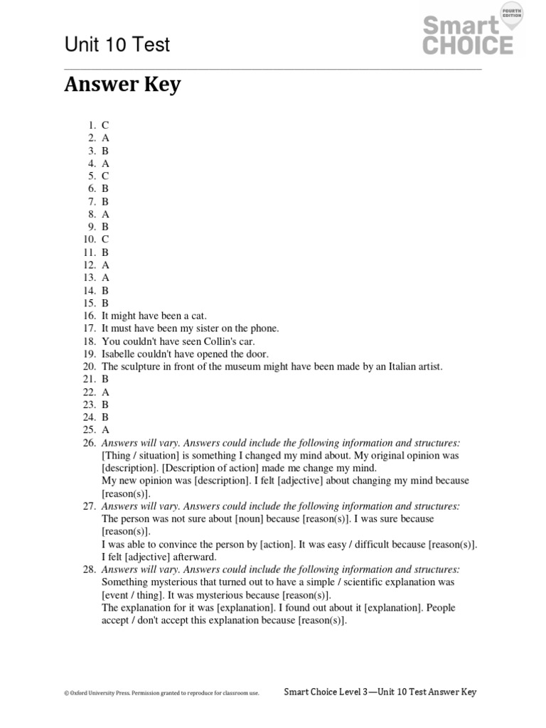 SC4e L3 Test U10 AnswerKey | PDF | Adjective | Reason