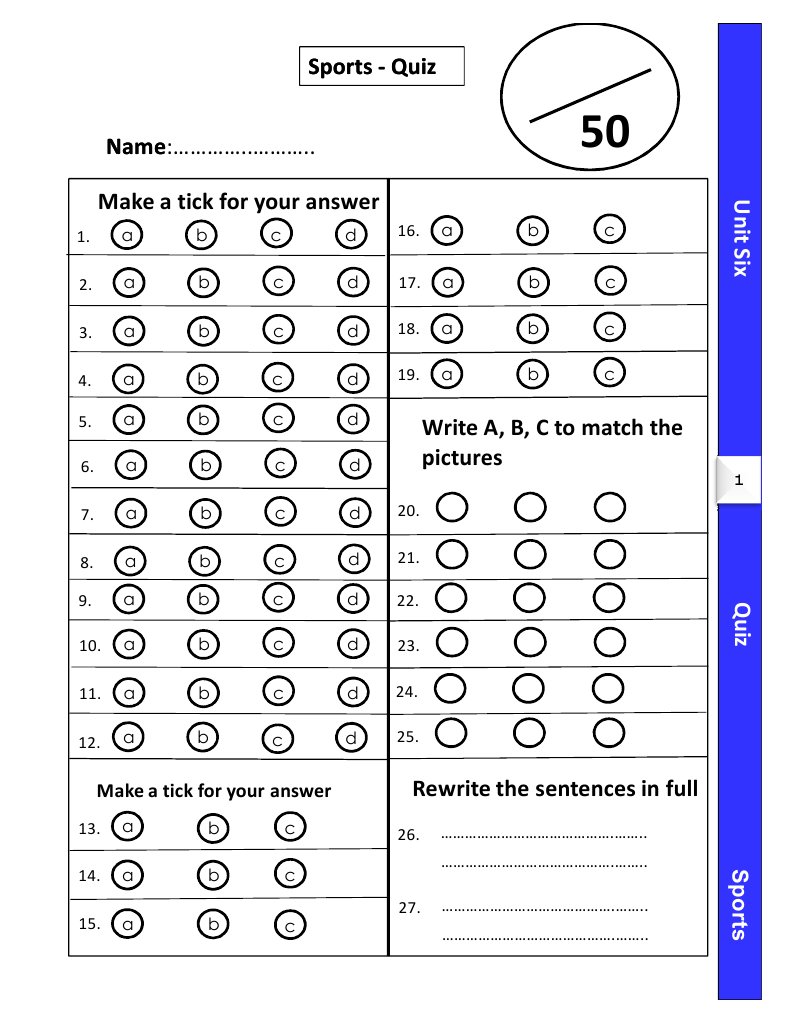 Sport Quiz Answersheet | PDF | Games & Activities