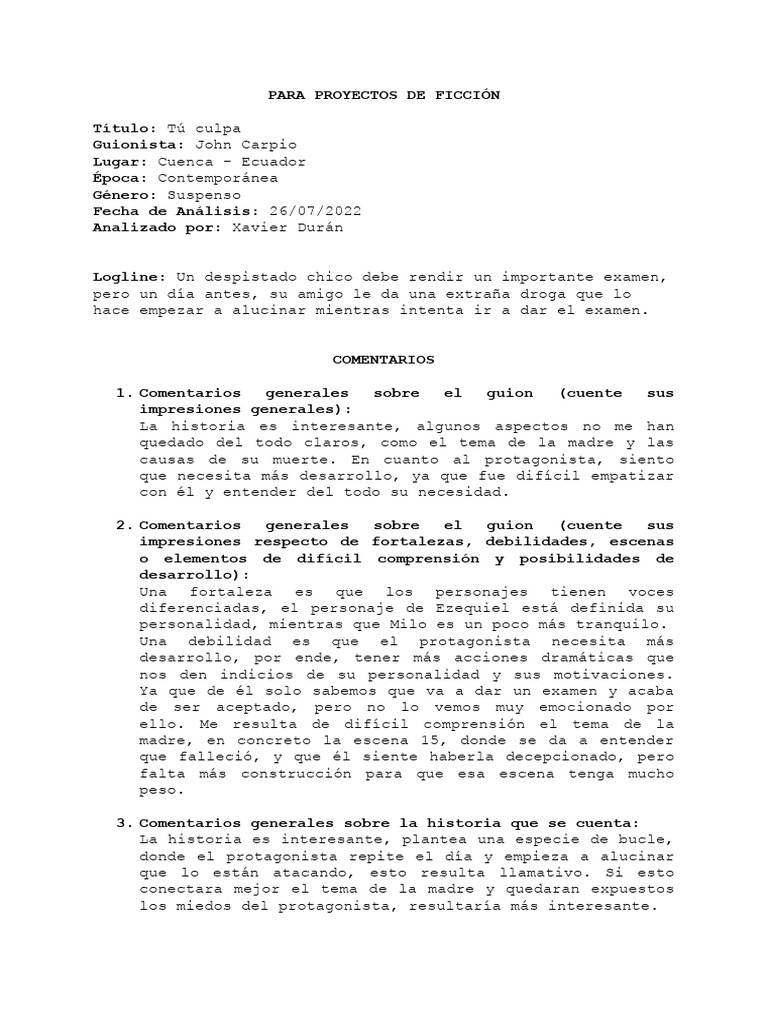 Análisis de Guión de John Carpio | PDF | Suspense (Género)