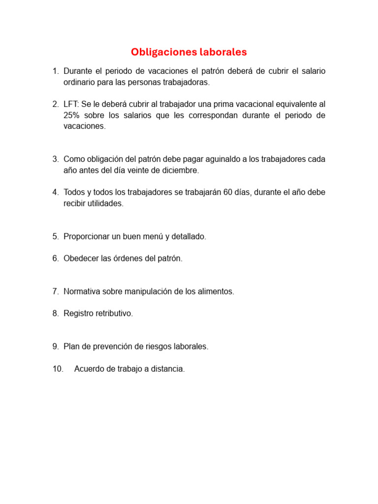 Obligaciones Laborales Pdf