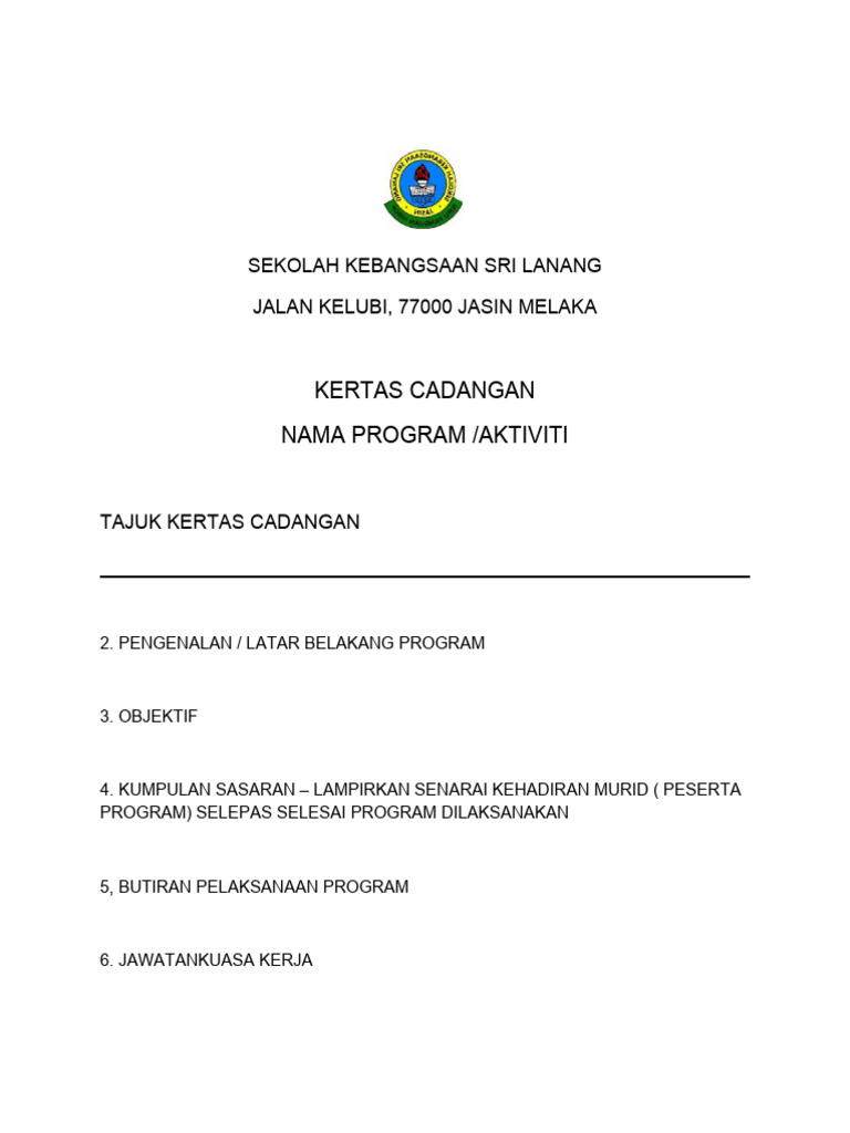 Format Kertas Kerja Dan Kelulusan Peruntukkan | PDF