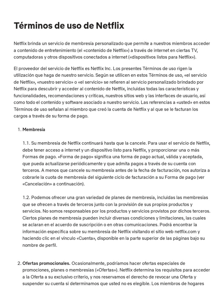 Términos de Uso de Netflix - Centro de Ayuda de Netflix | PDF | Netflix ...