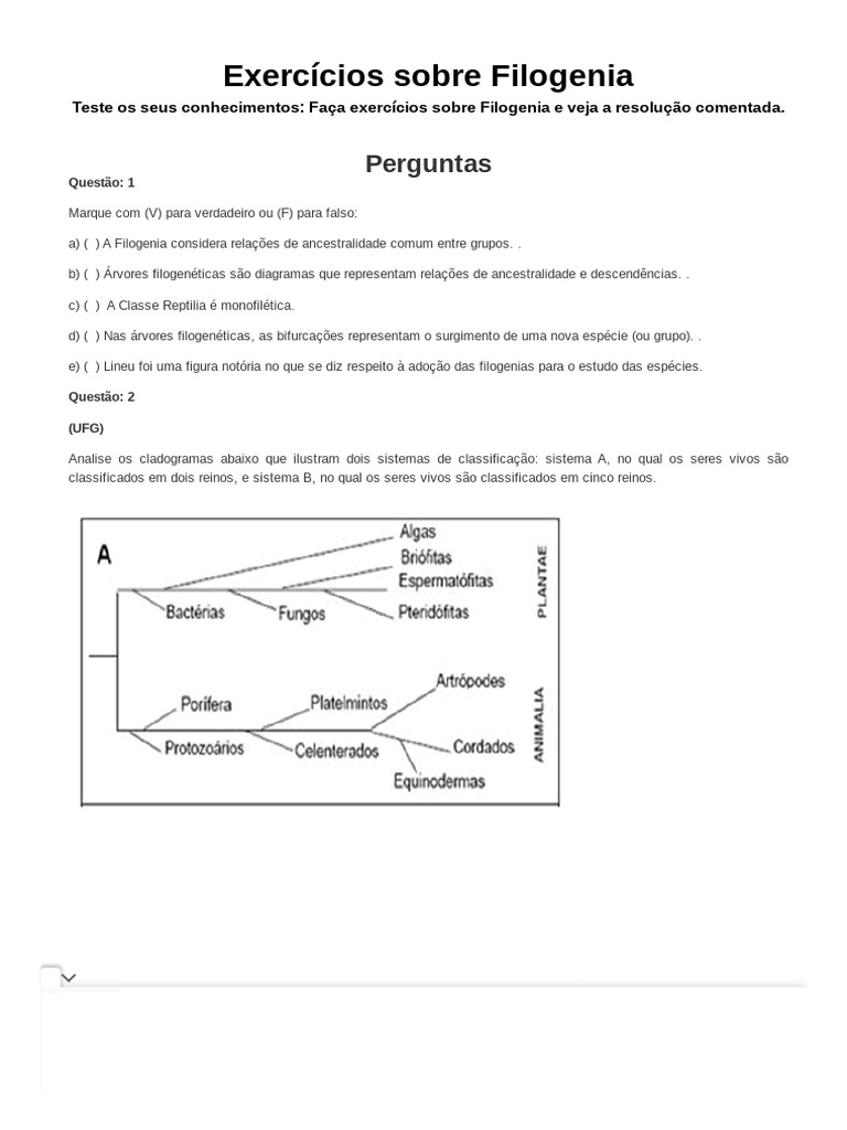 Exercícios Sobre Filogenia - Brasil Escola | PDF | Filogenética | Plantas