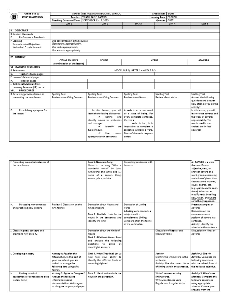 Eng8 Q1 WK3 | PDF | Adverb | Verb