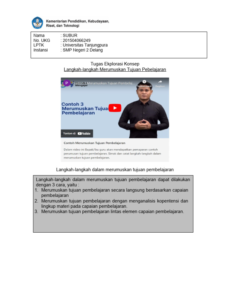 PPG - PPA Umum Topik 1 Langkah-Langkah Dalam Merumuskan Tujuan Pembelajaran | PDF