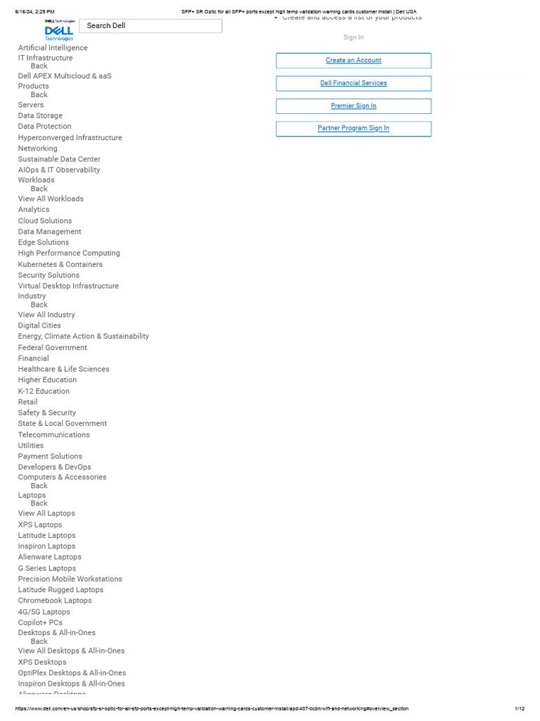 SFP+ SR Optic For All SFP+ Ports Except High Temp Validation Warning Cards Customer Install ...