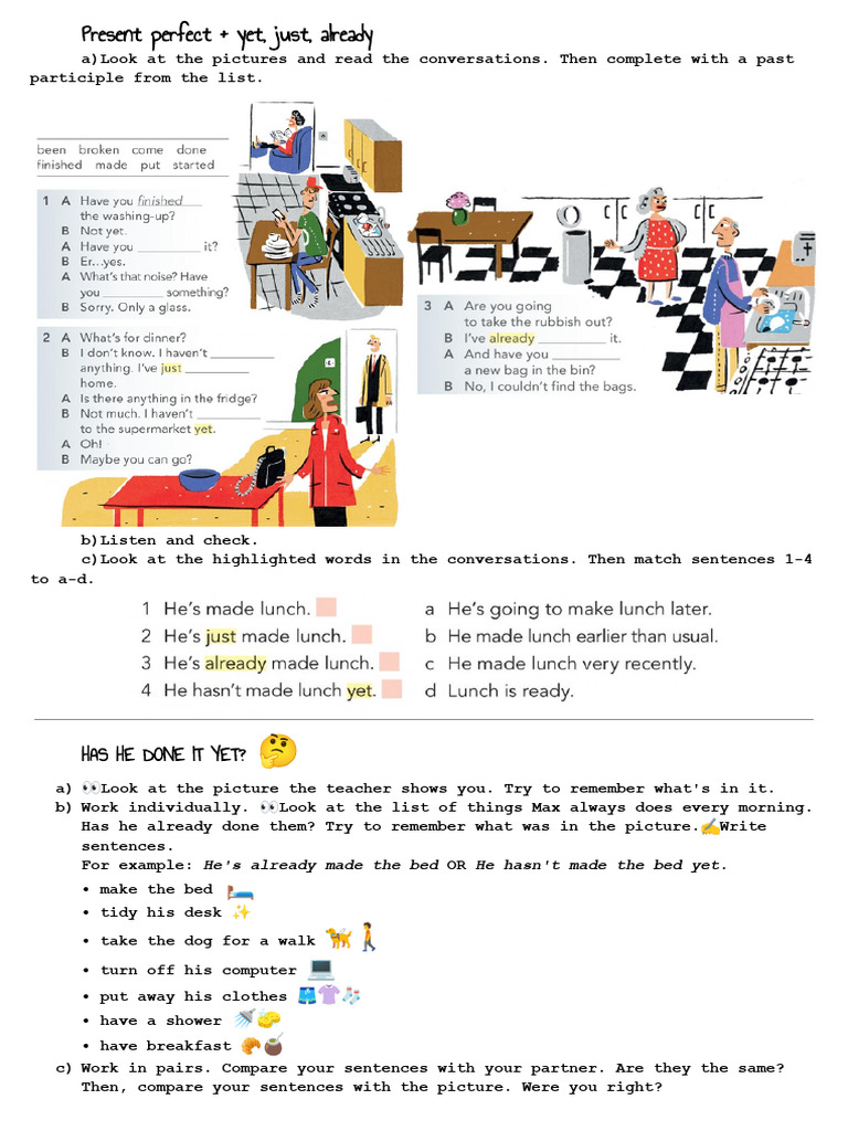 Present Perfect + Yet, Just, Already | PDF