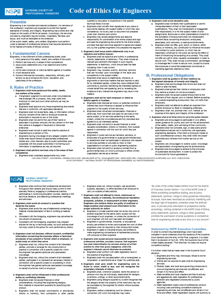 Code of Ethics For Engineers | PDF | Engineer | Employment