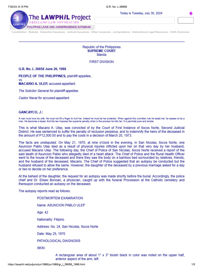 People vs. Ulap-G.R. No. L-36858 | PDF | Autopsy | Heart