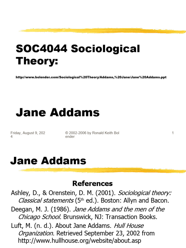 Bolender-Jane Addams (Chicago School) | PDF | Sociology | Liberal Arts ...
